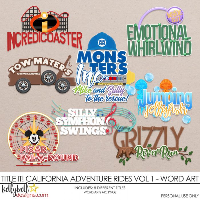 Title It! California Adventure Rides Vol 1 Word Art – Kellybell Designs