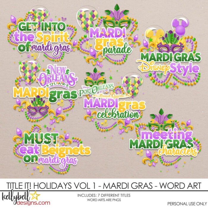 Title It! Holidays Vol 1 Mardi Gras Word Art – Kellybell Designs